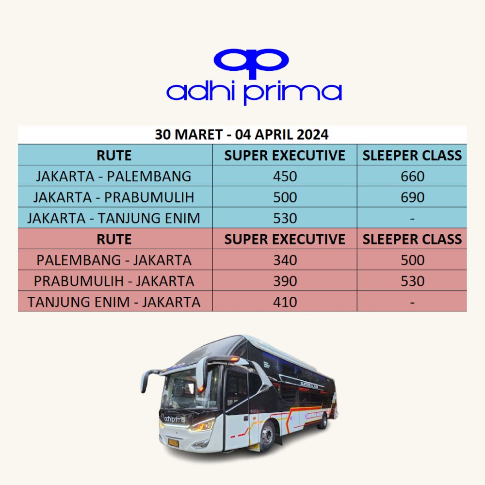 Harga Lebaran 2024 - ADHI PRIMA BUS - BUS PARIWISATA