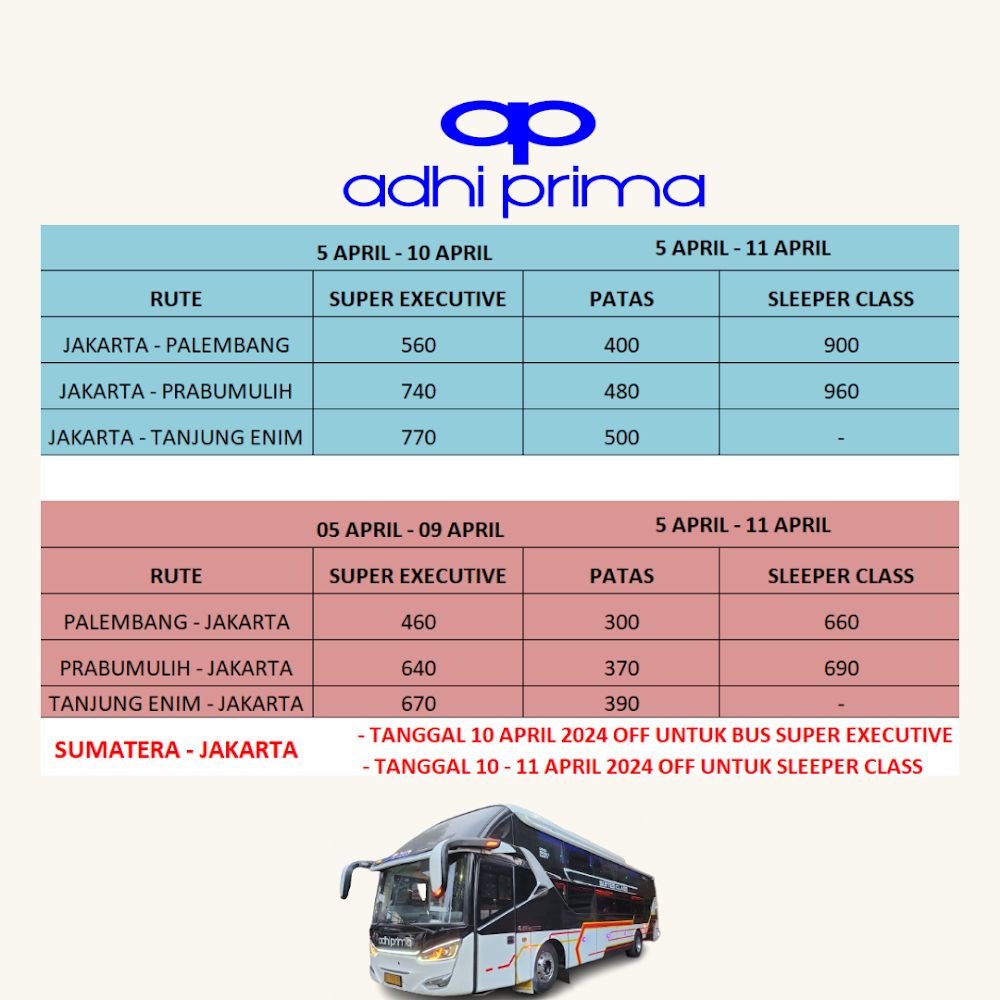 Harga Lebaran 2024 - ADHI PRIMA BUS - BUS PARIWISATA